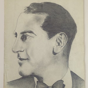 French 1930s Pencil Drawing of British Actor Herbert Marshall, Crayon ...