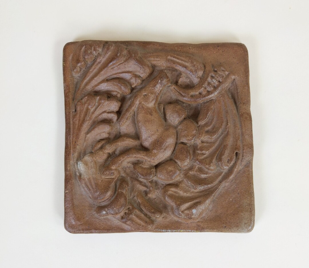 French Redware Medieval Style Decorative Wall Hanging Plaque of Deer in ...