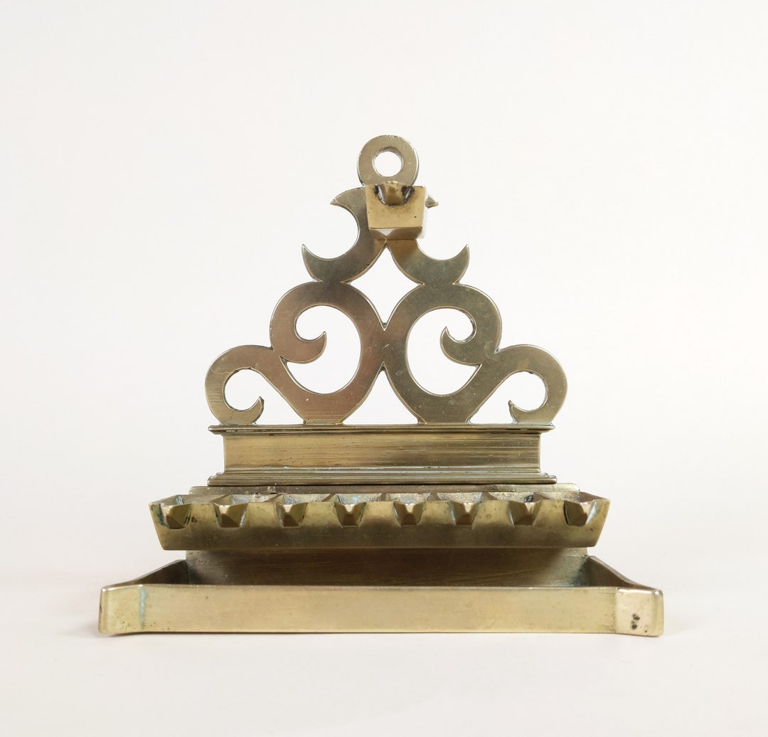 Antique 19th Century French Brass Jewish Judaism Hannukkah Lamp Menora ...