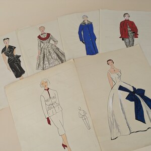 Vintage French Fashion Sketches, 1950s Paris Mode Drawings, Original ...