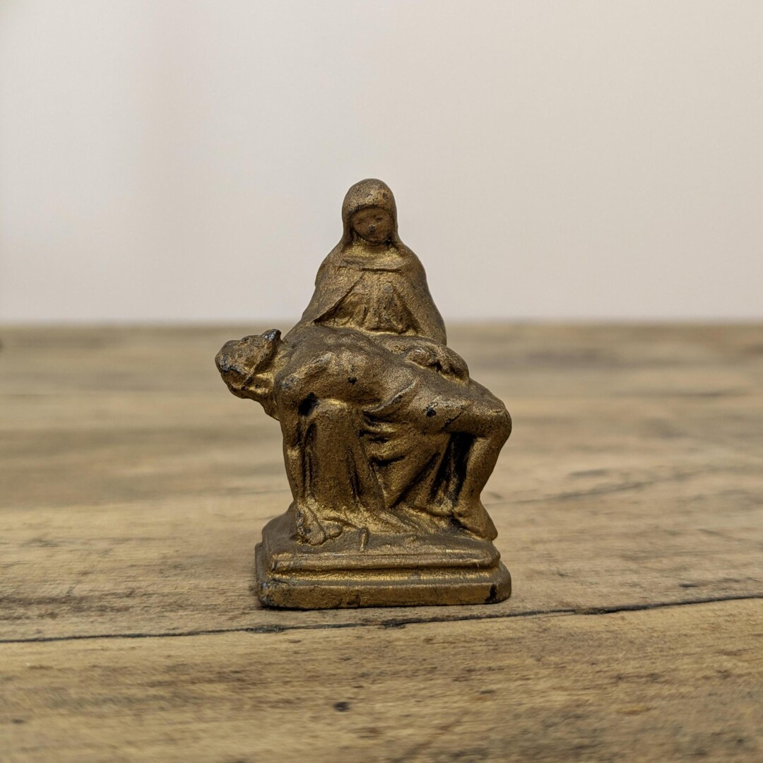 Antique French Miniature Pieta Miniature Statue, Vintage Religious Art ...