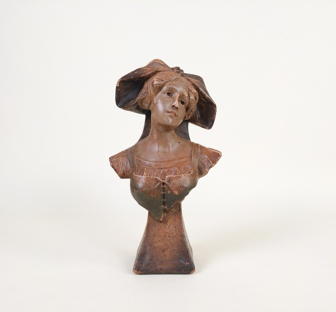 Antique French Plaster Bust of an Alsace Woman in Traditional Clothes ...