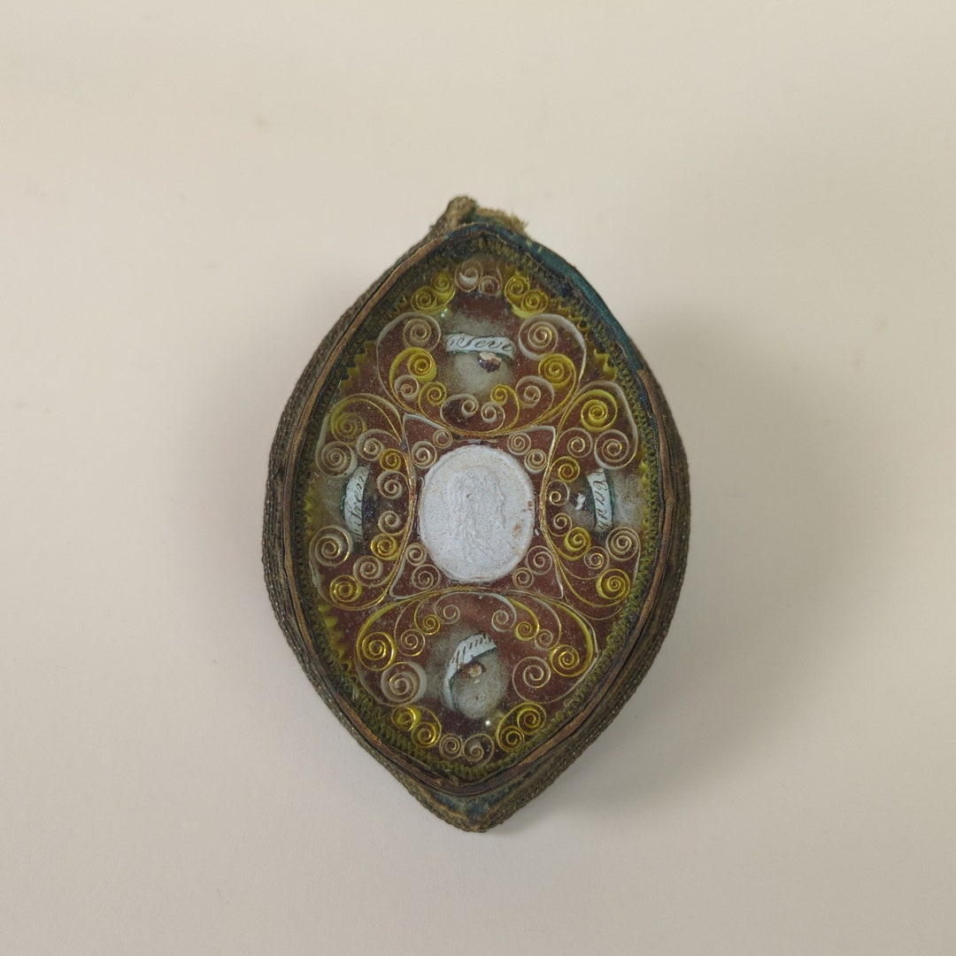 Antique French Four Saint Religious Relic With Plaster Jesus Intaglio ...
