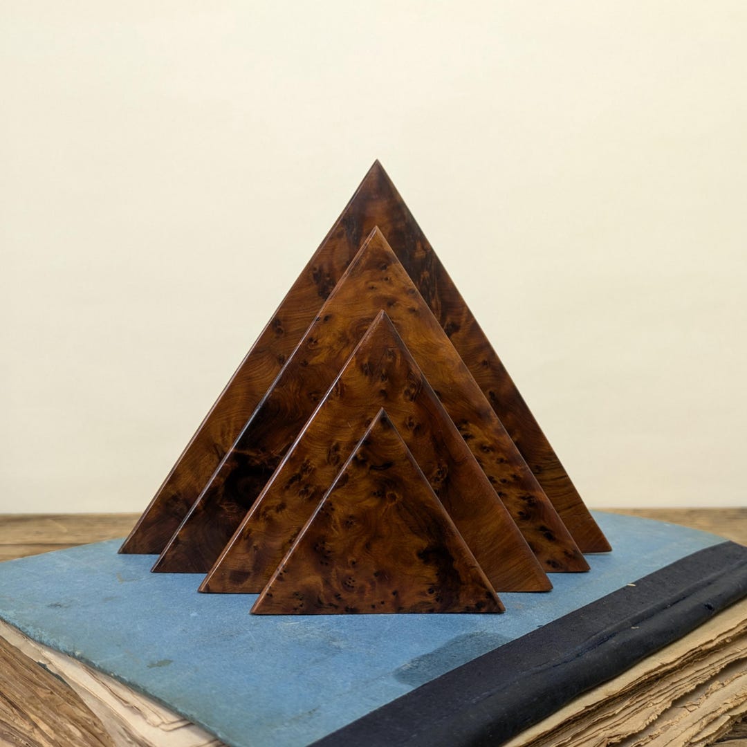 Vintage Burl Wood Letter Holder Wooden Thuya Triangle Message Organizer ...