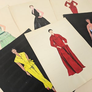 Vintage French Fashion Sketches, 1950s Paris Mode Drawings, Original ...
