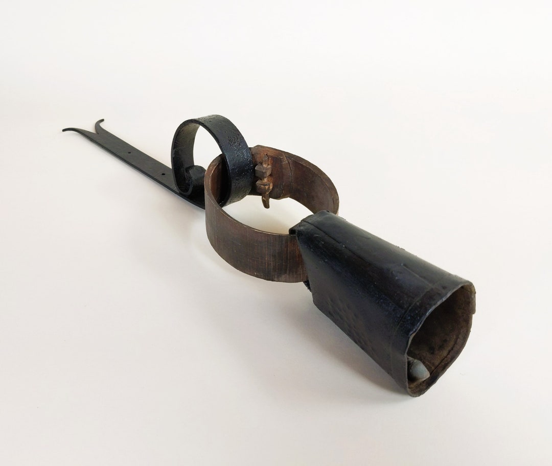 French Antique Primitive Front Door Hanging Cowbell With Wood Collar ...