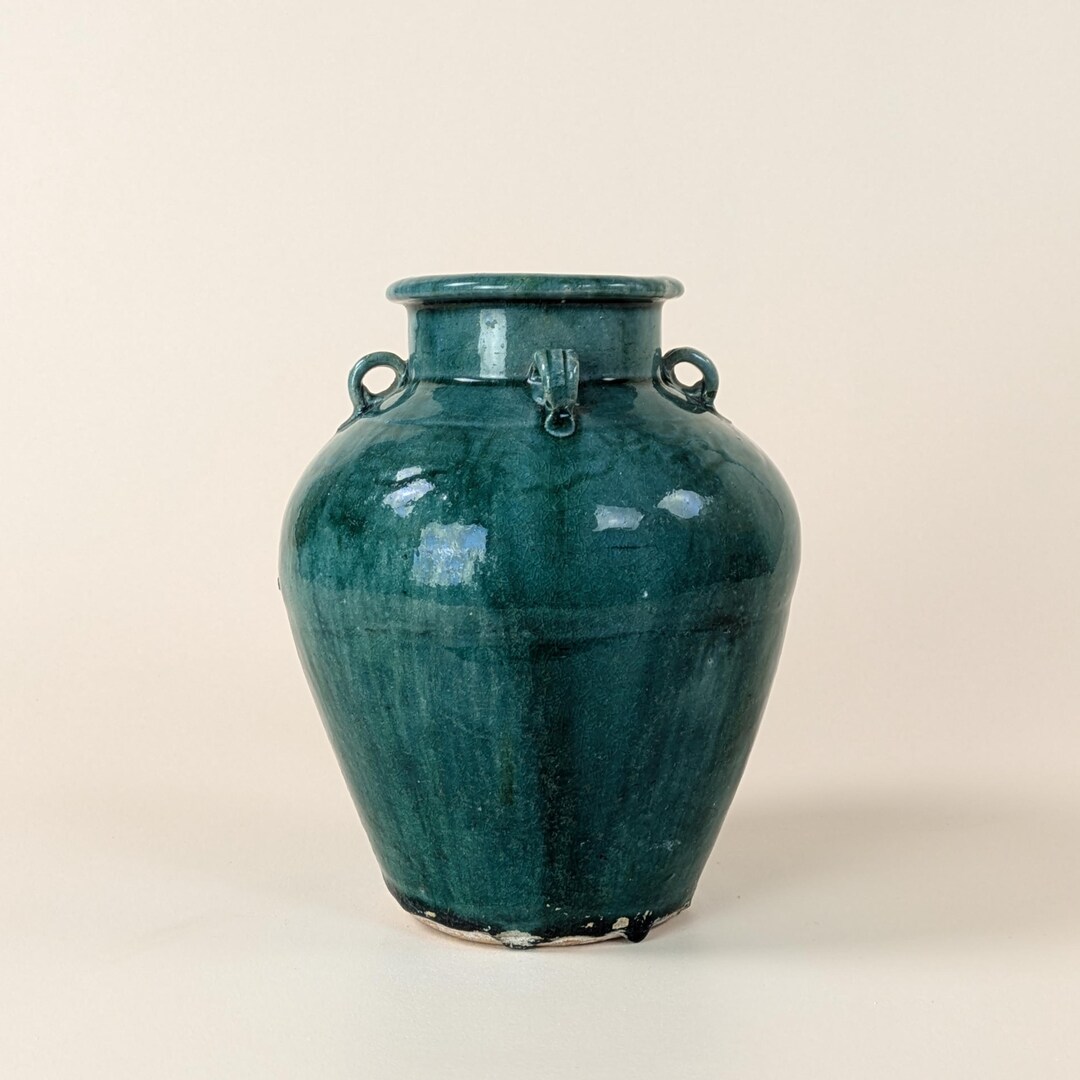 Old Chinese Turquoise Green Pottery Jar With Handles - Etsy