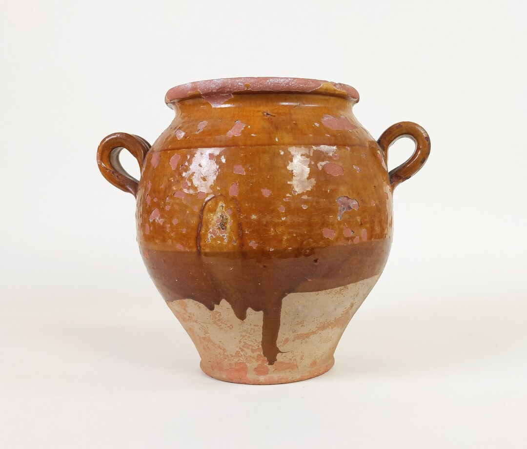 French Antique Provencal Yellow Glazed Terracotta Earthenware Confit ...