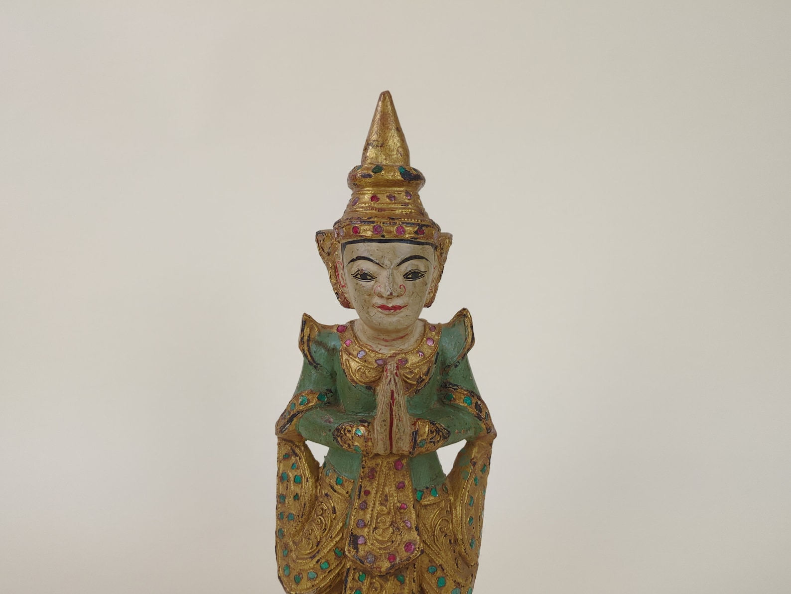 Mid Century Burmese Polychrome Wood Buddha Statue With Glass Inlay and ...