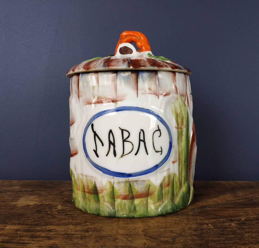 Vintage French Tobacco Jar, Ceramic Tobacco Pot, French Cookie Jar ...