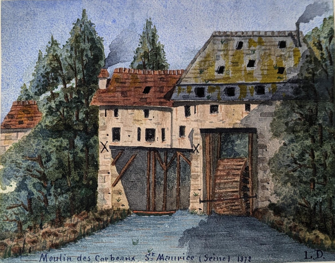 Antique French Watercolor Gouache Painting Corbeaux Mill St Maurice ...