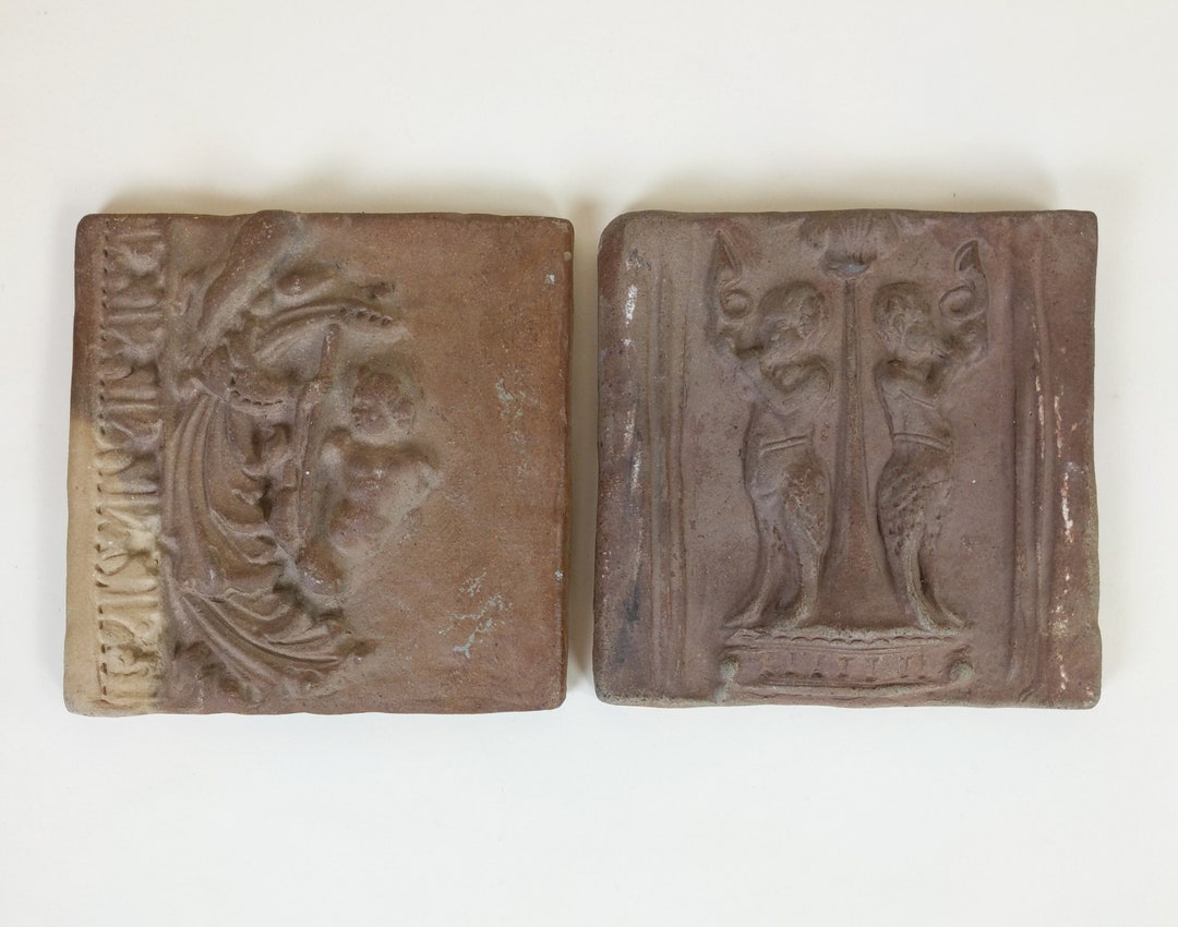 Pair French Redware Pottery Bacchus and Putti Angels Wall Hanging ...