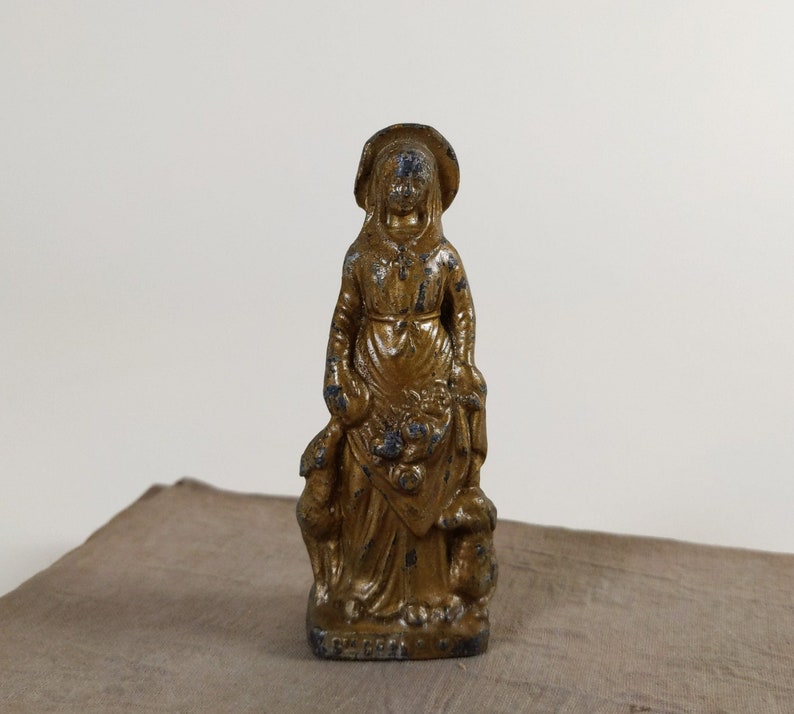 French Antique Religious Christian Miniature Travelling Statue of Saint ...