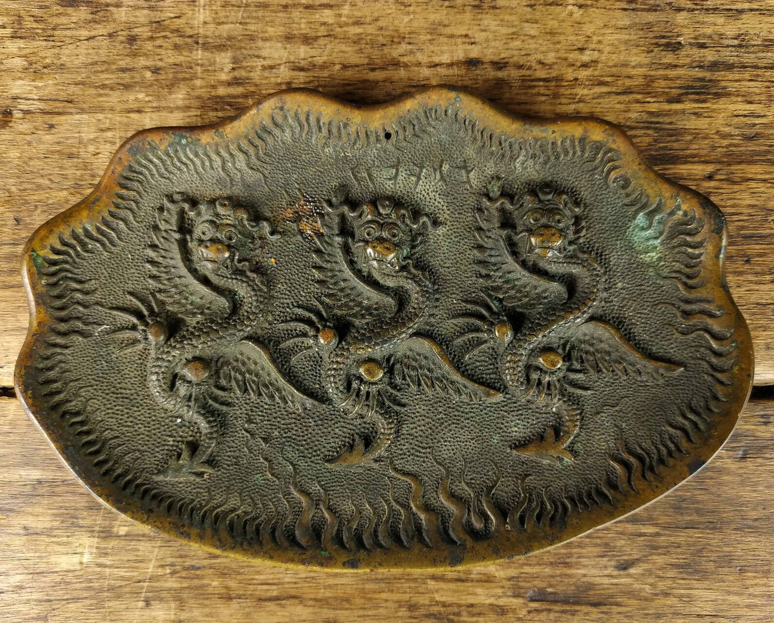 Antique Chinese Bronze 3 Yinglong Scholars Dragons Plaque, Bronze ...