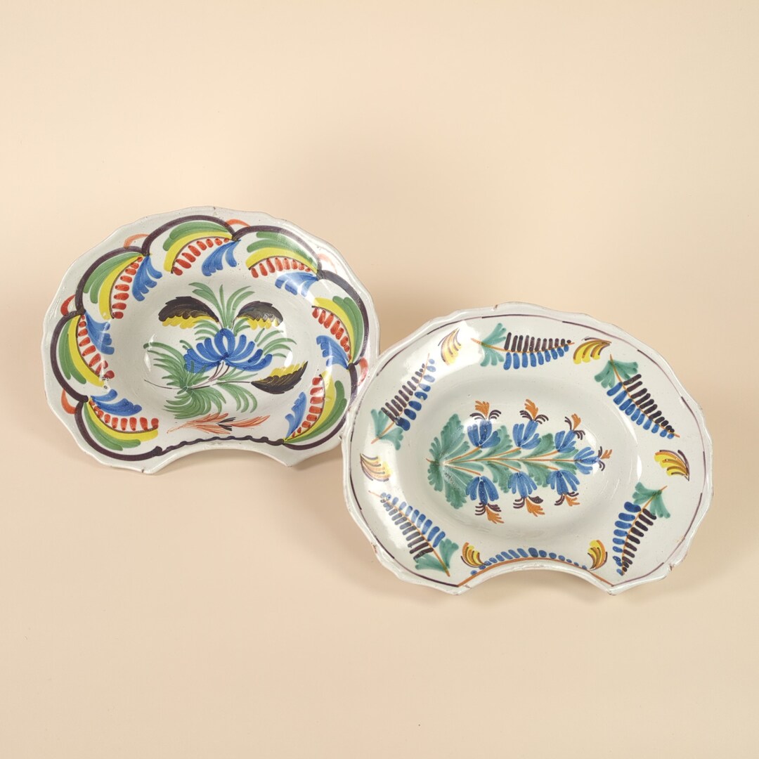 Two Rustic French Barbers Faience Dishes, Ironstone Pottery Lover ...