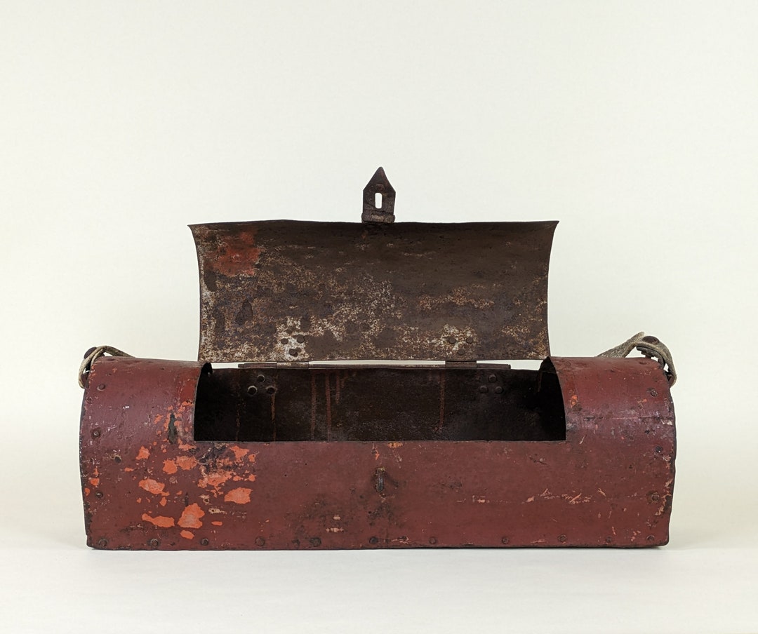 Large Antique Rustic French Metal and Wood Red Plumbers Toolbox With ...