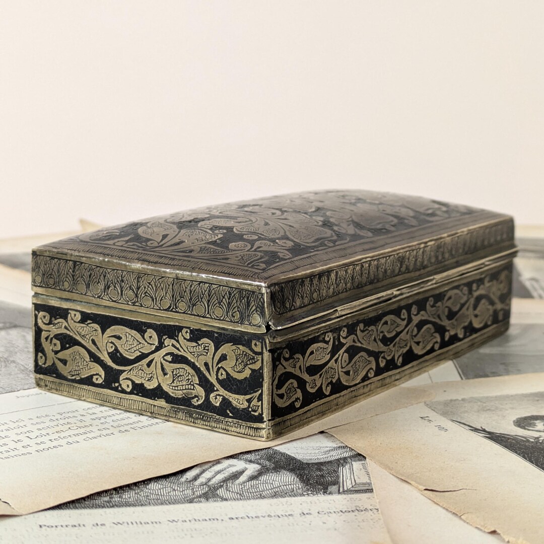 Vintage Brass Benares Ware Niello Inlaid Engraved Decorative Trinket ...