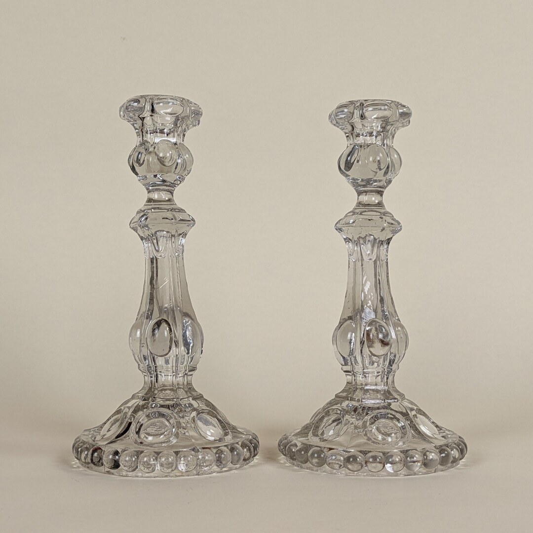 Two Antique French Pressed Glass Candlesticks, Antique Victorian ...