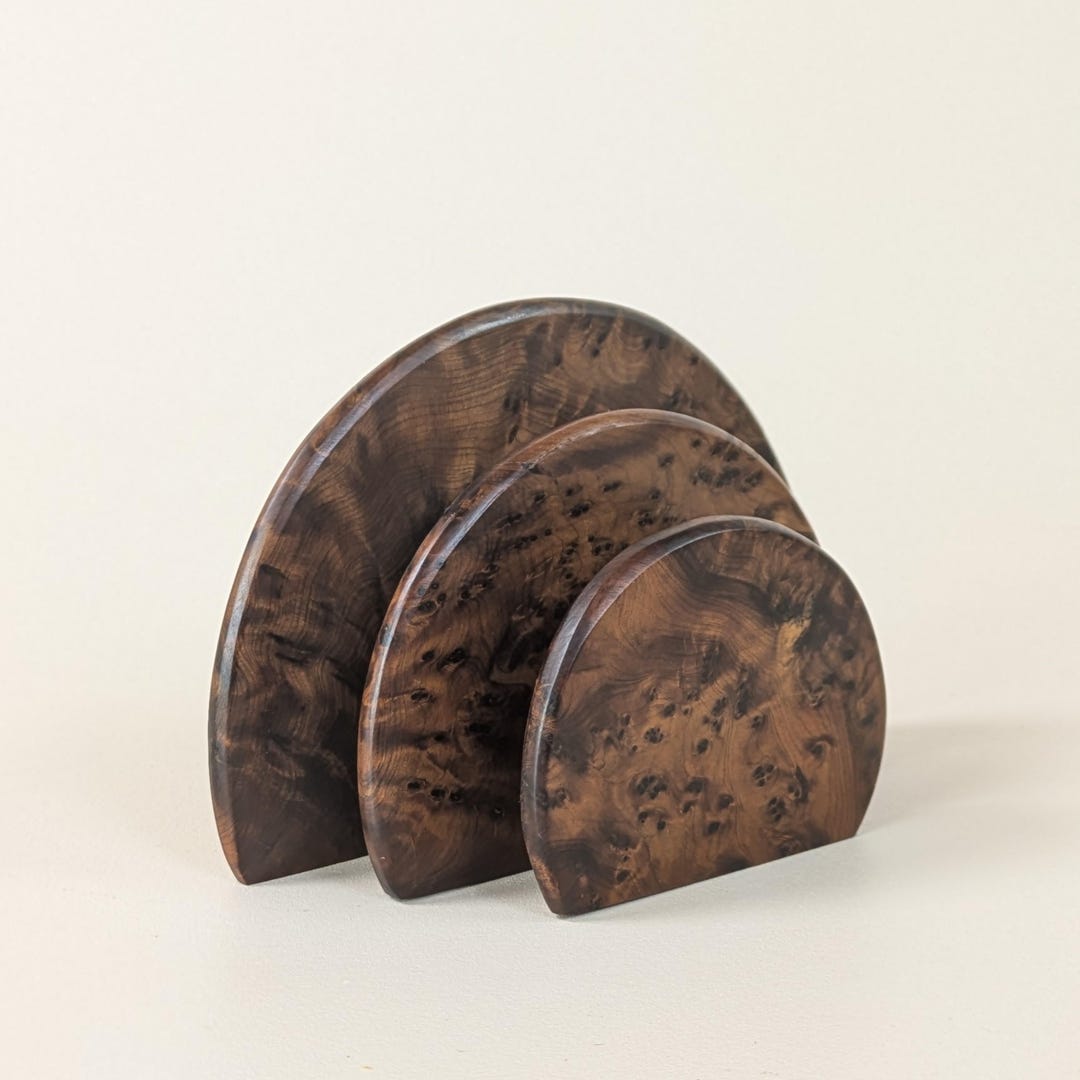 Vintage Burl Wood Letter Holder Wooden Thuya Message Organizer Home ...