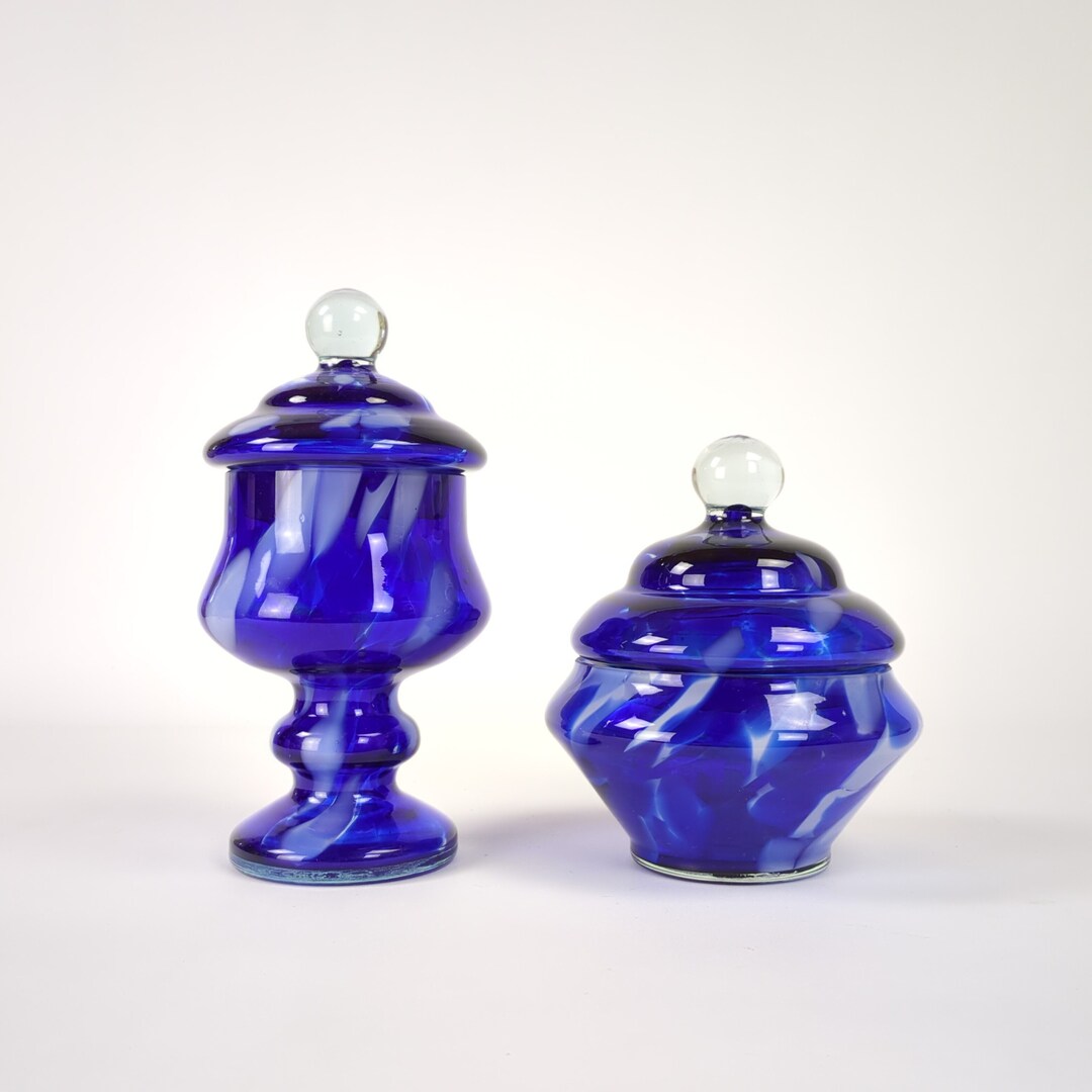 Vintage Murano Italy Blue Crystal Glass Lidded Jars - Etsy