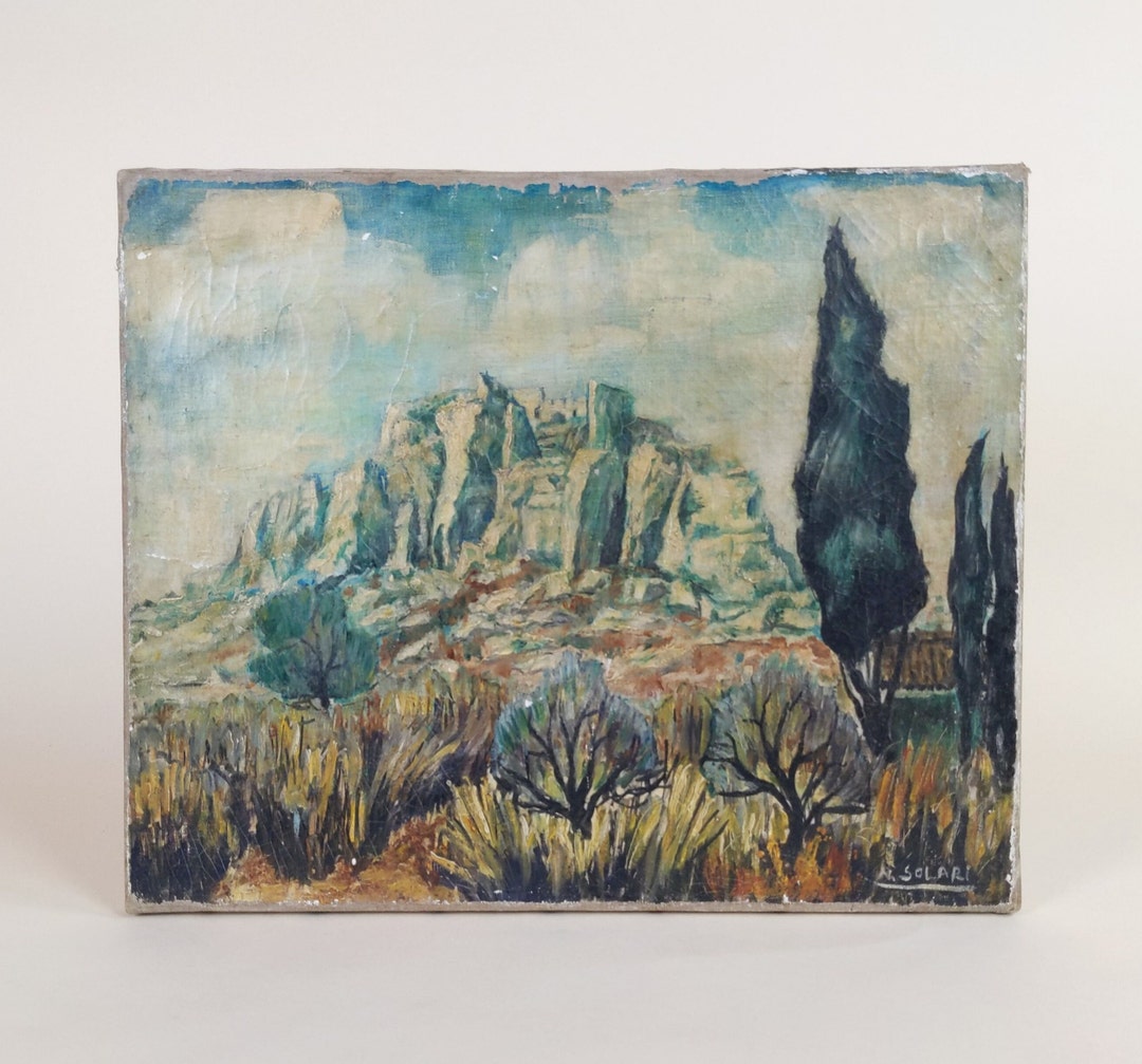 Antique French Oil on Canvas Landscape Painting of Les Baux De Provence ...