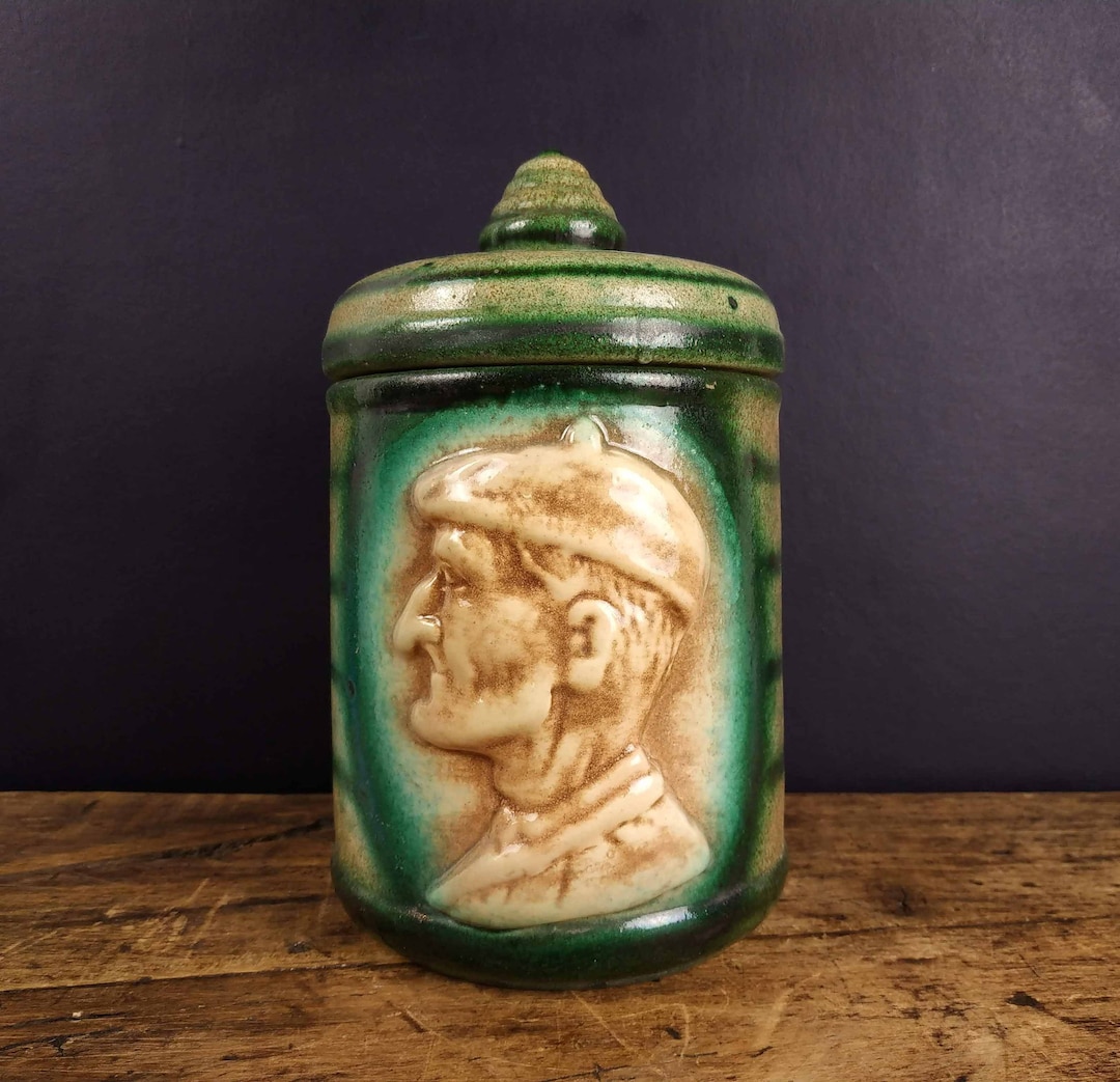 Franse aardewerk pot, vintage keramische tabak pot, Franse cookie jar ...