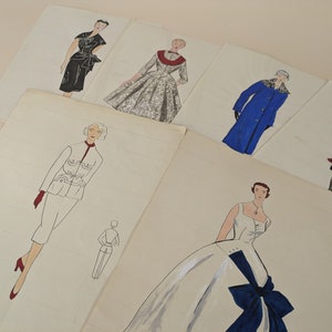 Vintage French Fashion Sketches, 1950s Paris Mode Drawings, Original ...