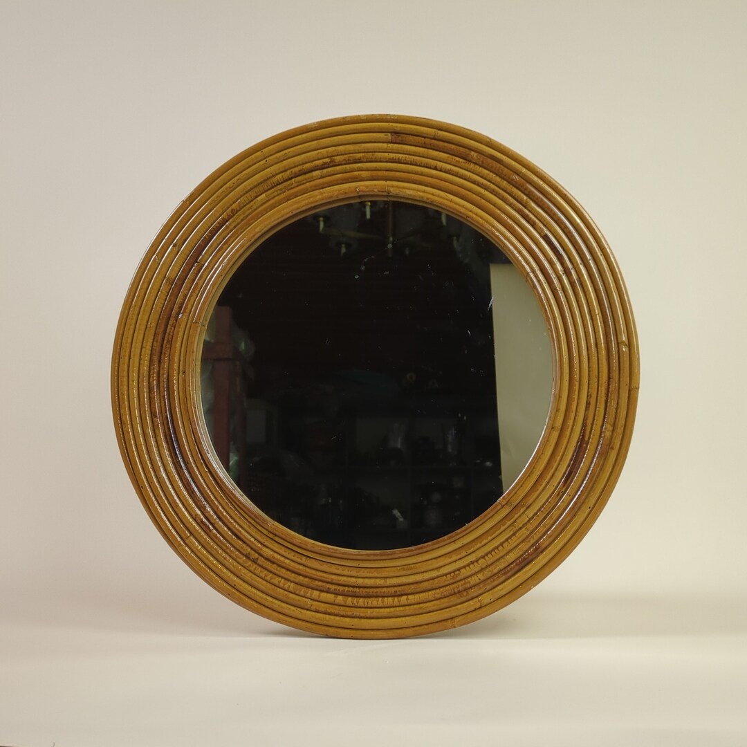 Vintage French Wall Mirror, 1960s Round Bamboo Mirror, Boho Wall Decor ...