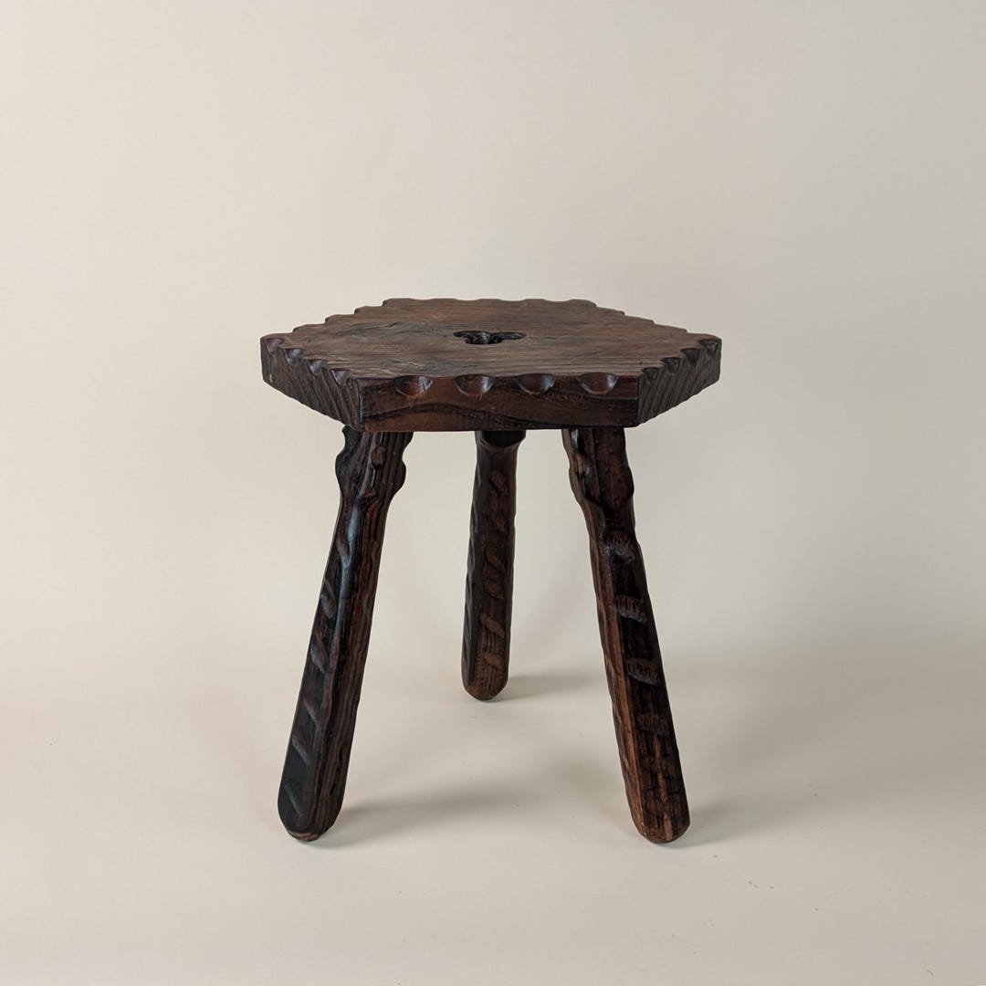 Vintage Mid Century 1960s French Tripod Peg Leg Brutalist Pine Wood ...
