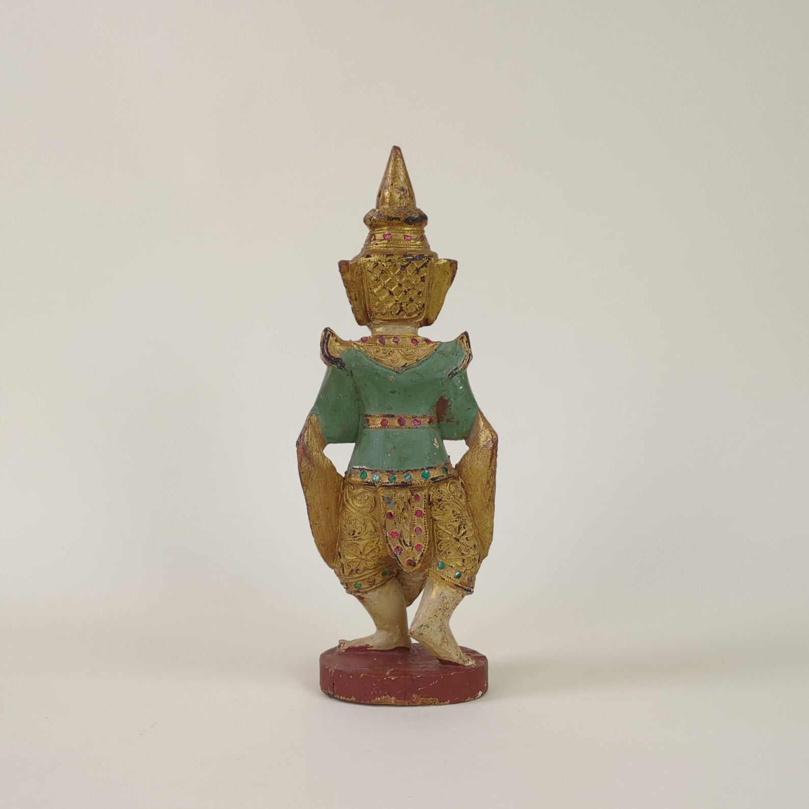Mid Century Burmese Polychrome Wood Buddha Statue With Glass Inlay and ...