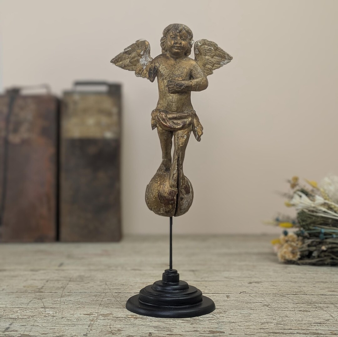 Antique 18th Century Wood Putto Cherub Figure on Orb Wings Italian ...