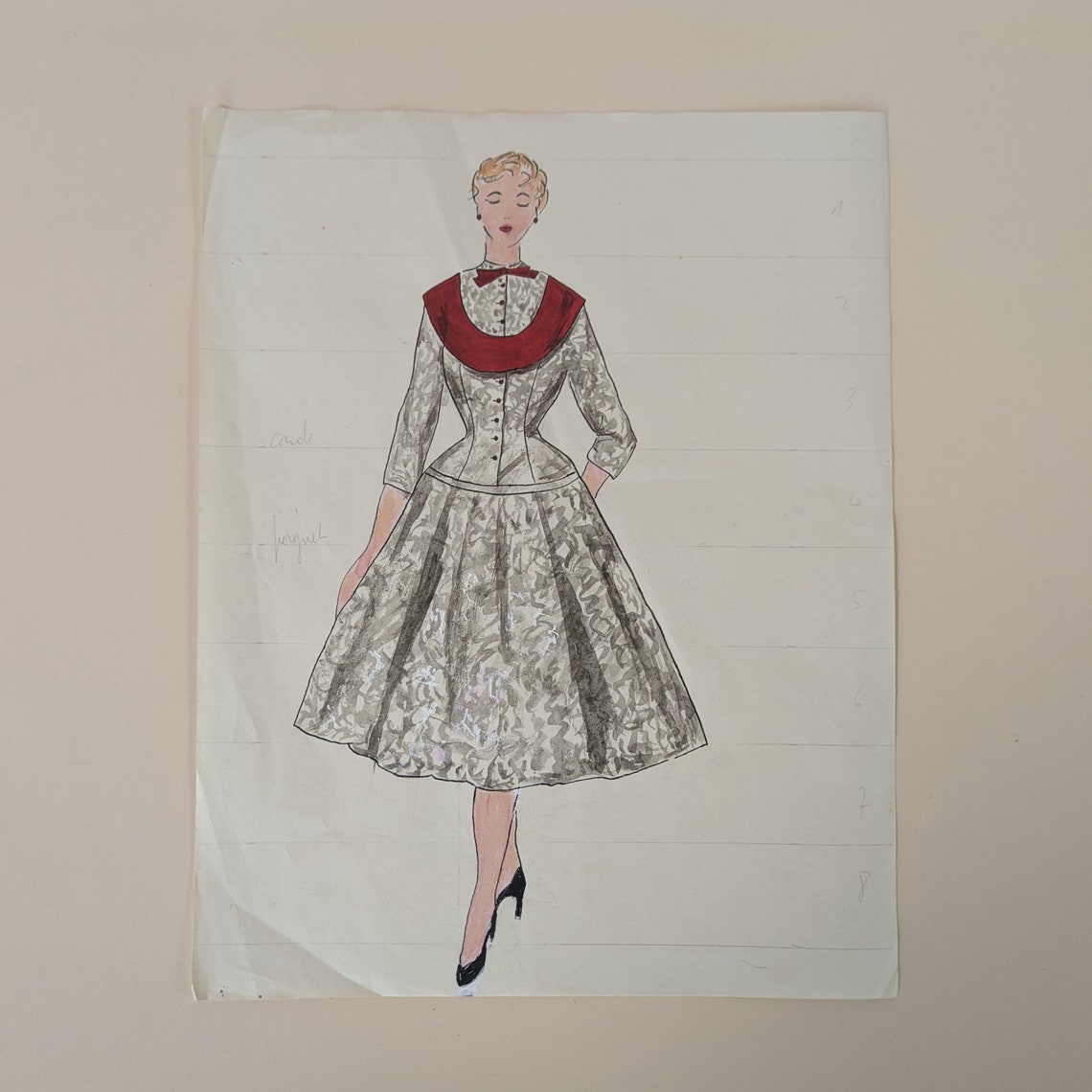Vintage French Fashion Sketches, 1950s Paris Mode Drawings, Original ...