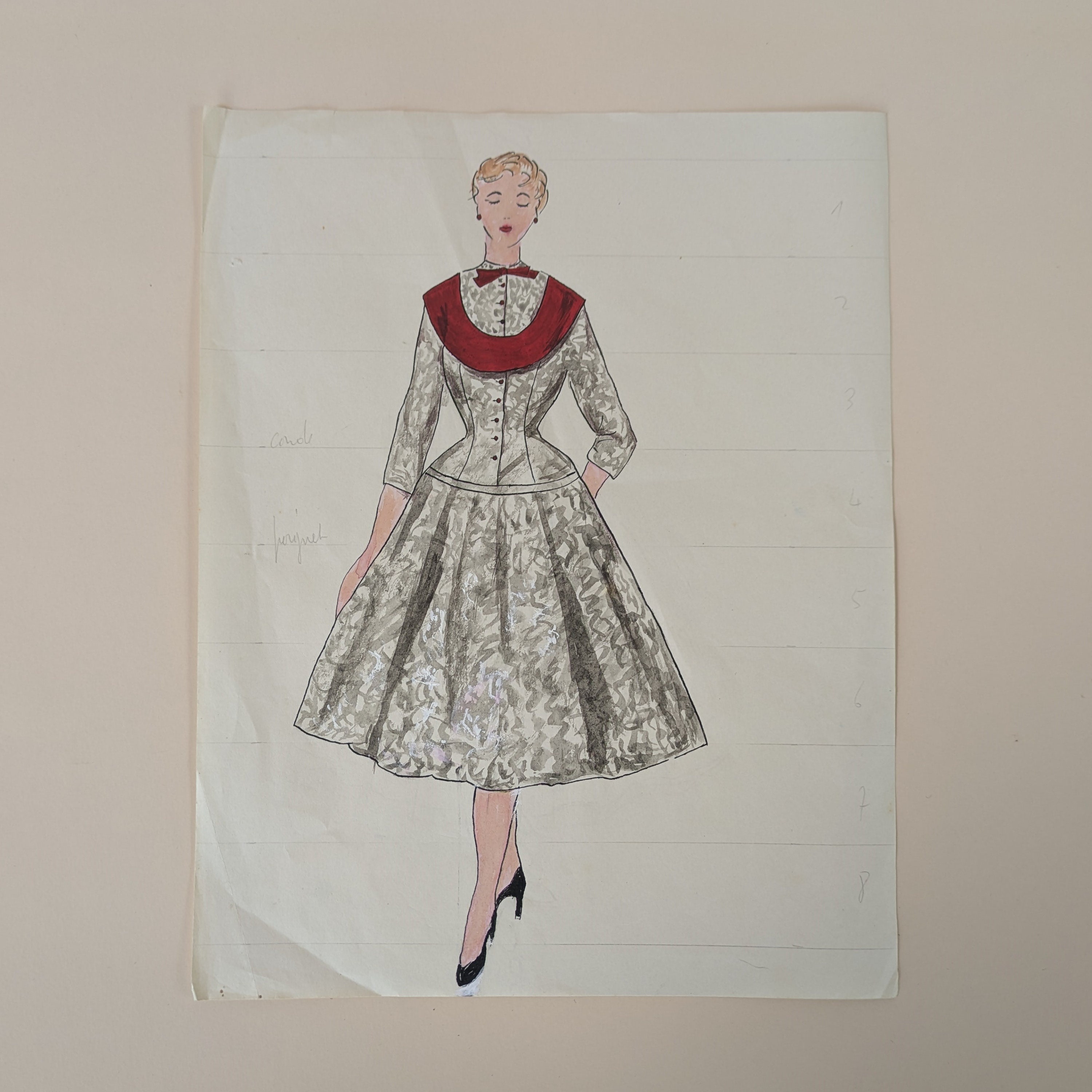 Vintage French Fashion Sketches, 1950s Paris Mode Drawings, Original ...