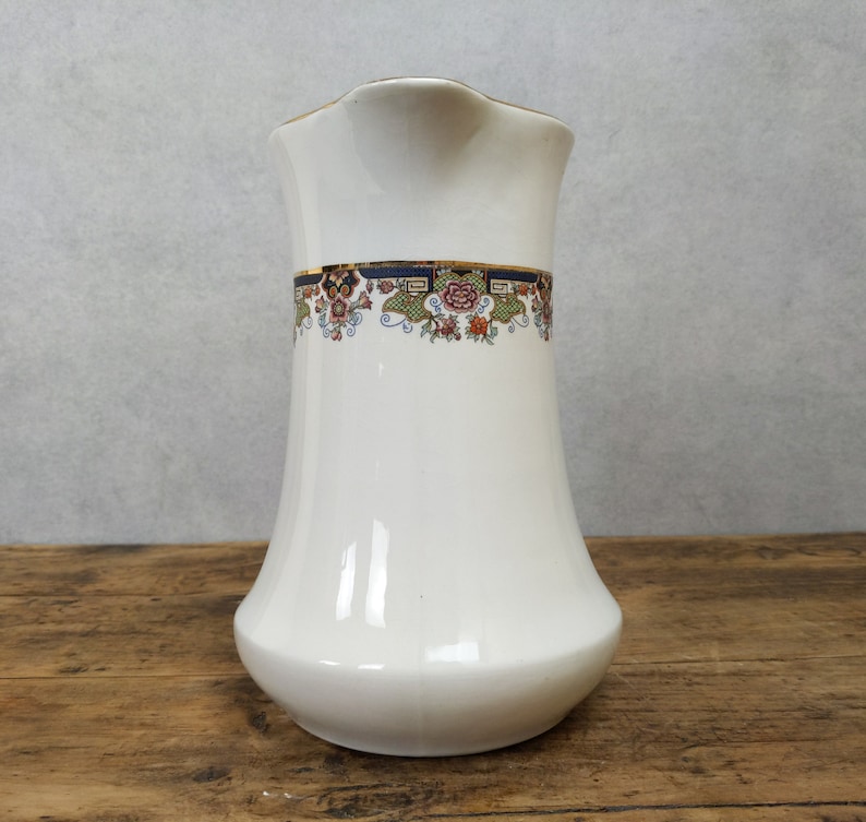 French Vintage Ironstone Pottery Water Pitcher Jug With Pink Flower and ...