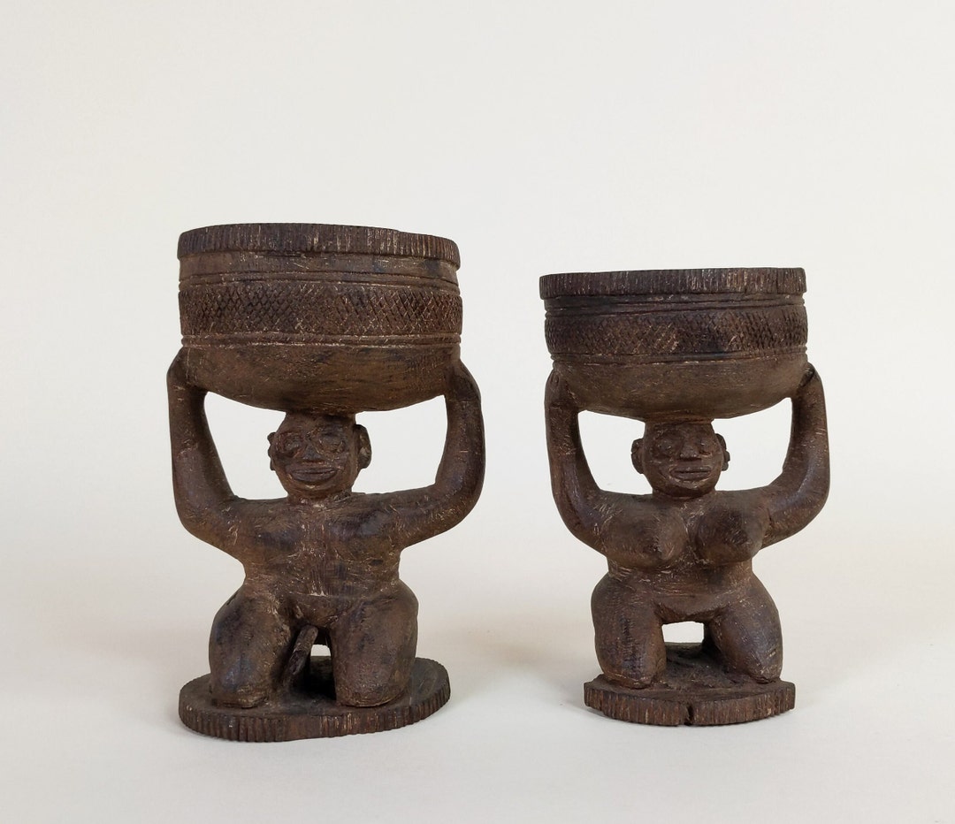 Old Primitive African Hand Carved Wood Female and Male Tribal ...