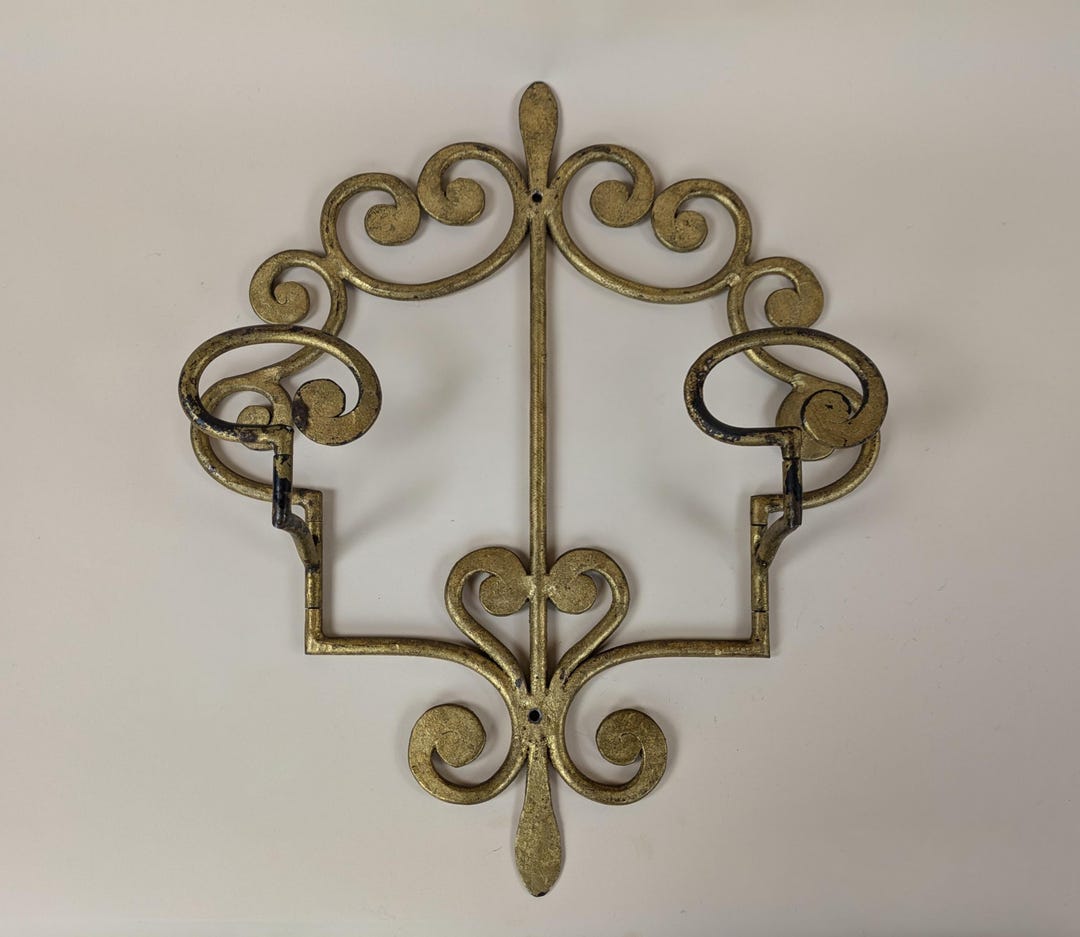 Vintage Spanish Gold Wrought Iron Metal Swivel Coat and Hat Hook Rack ...