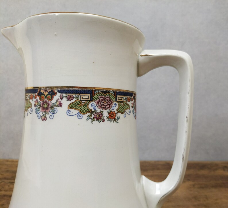 French Vintage Ironstone Pottery Water Pitcher Jug With Pink Flower and ...