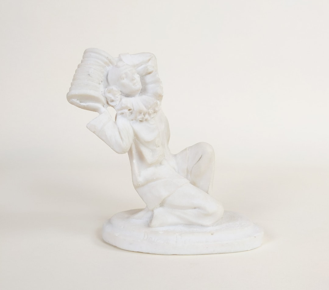 Spanish Art Deco Alabaster Marble Dancing Pierrot Statue Signed Scapo ...