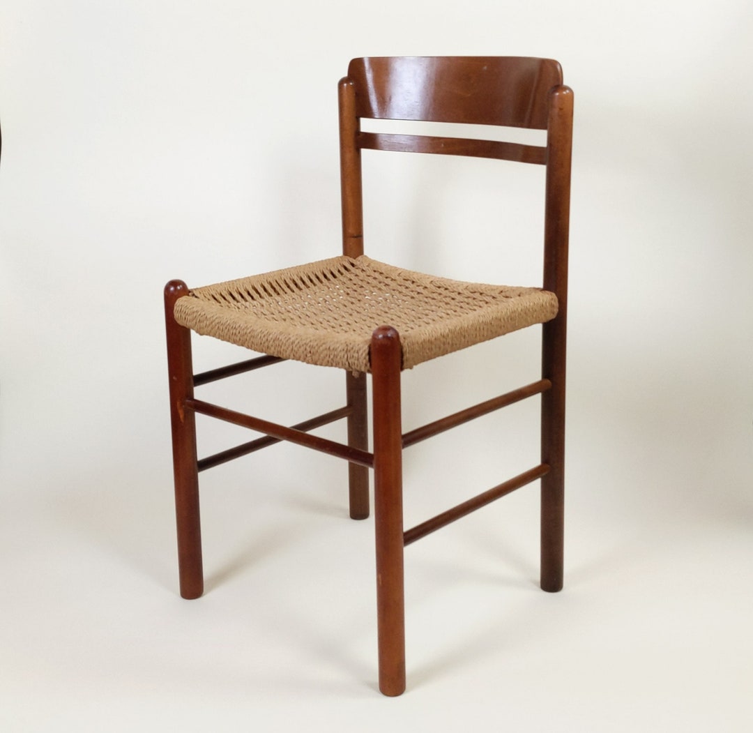 Mid Century Beech Wood Woven String Work Cord Dining Chair With Bentwod ...