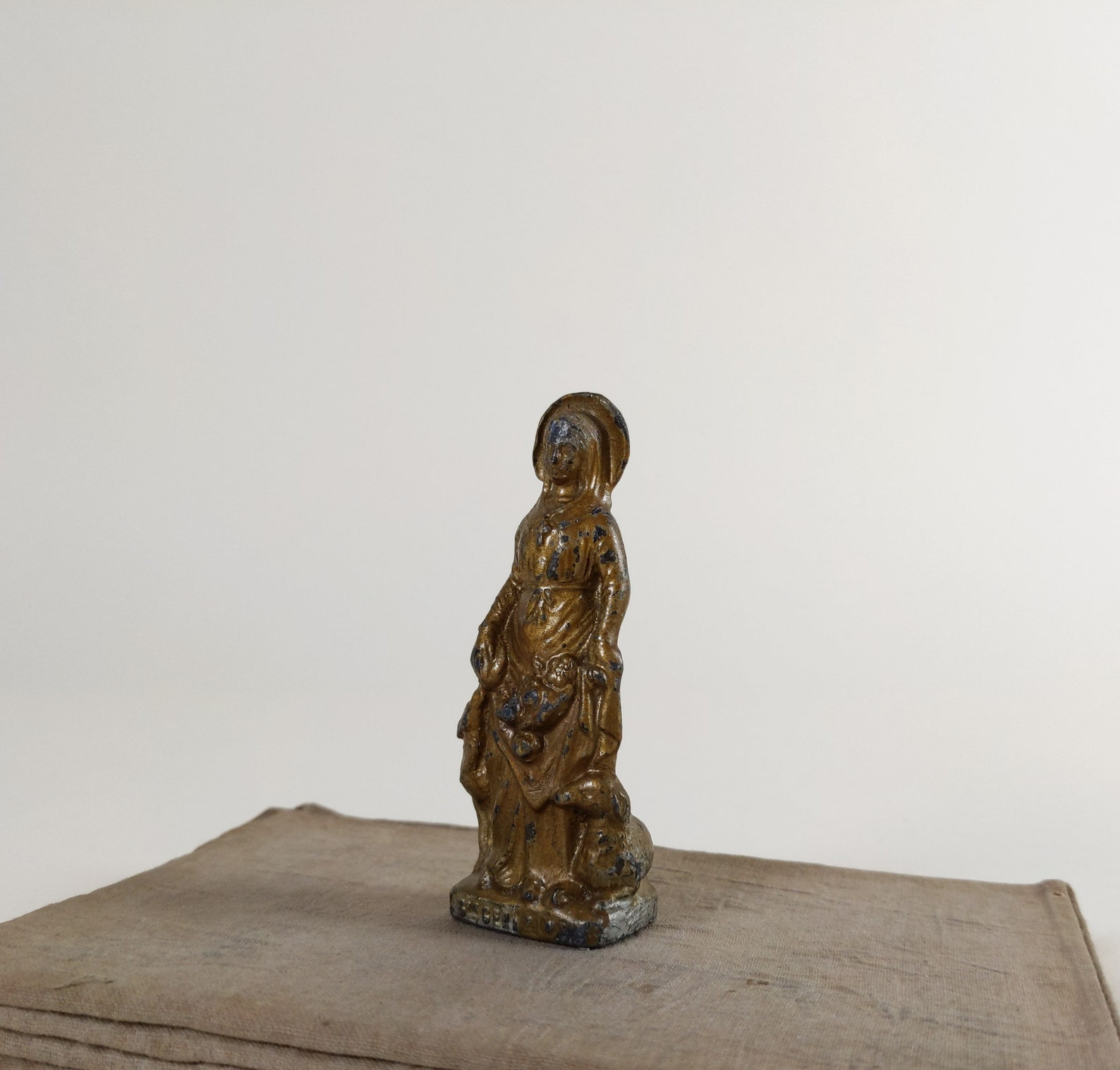 French Antique Religious Christian Miniature Travelling Statue of Saint ...
