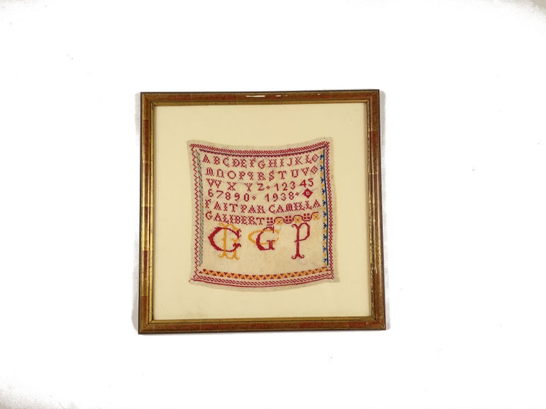 Vintage French Primer, Vintage Sampler Embroidered French Redwork Dated 1938 and Signed. Vintage ...