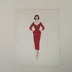 Vintage French Fashion Sketches, 1950s Paris Mode Drawings, Original ...