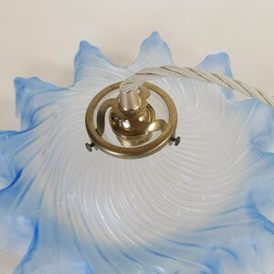 French Blue Glass Ceiling Light With Brass Hardware and Beige Fabric ...