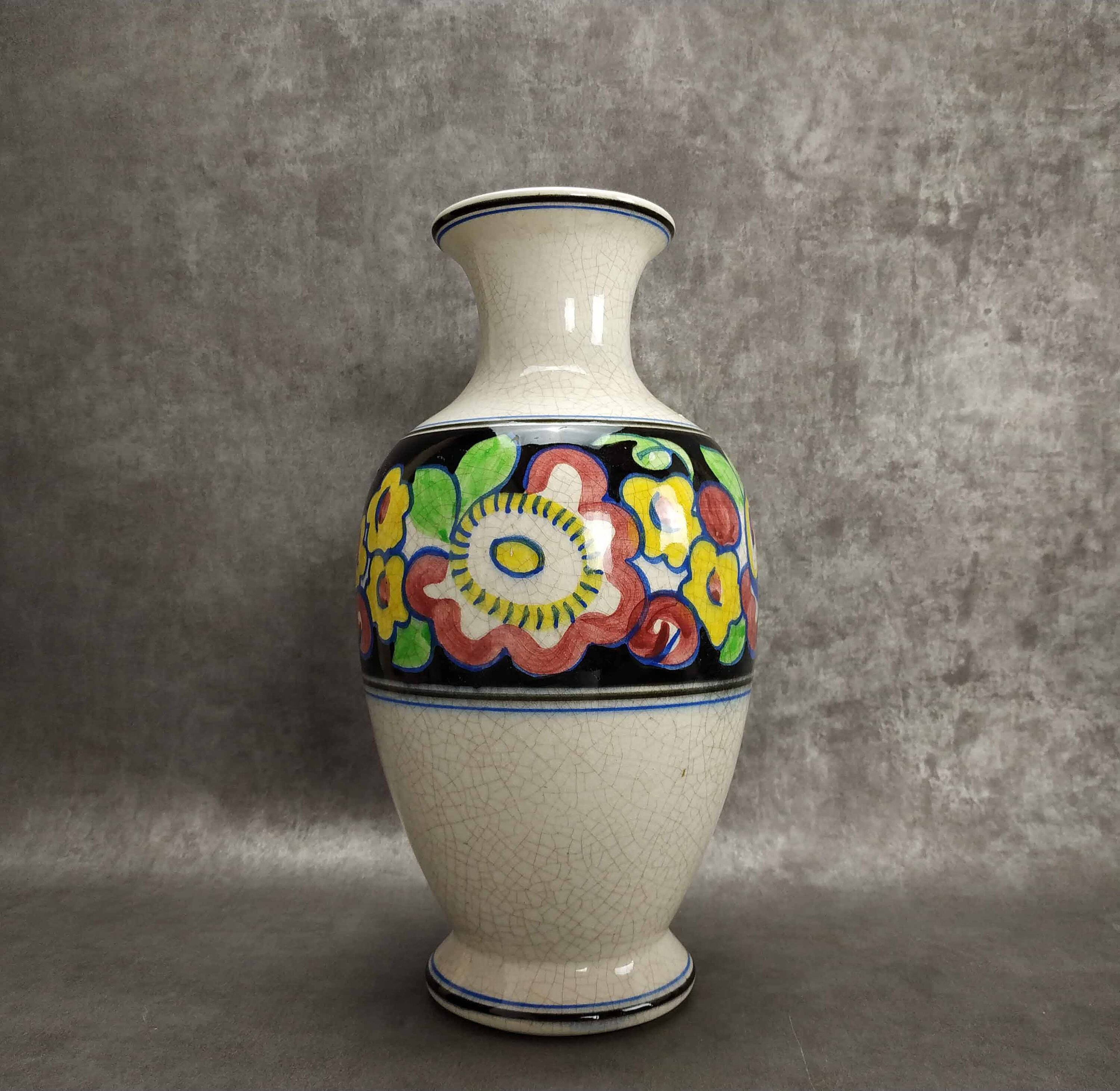 Vintage French Flower Vase, Vintage Emaux De Longwy Art Deco 1930s ...
