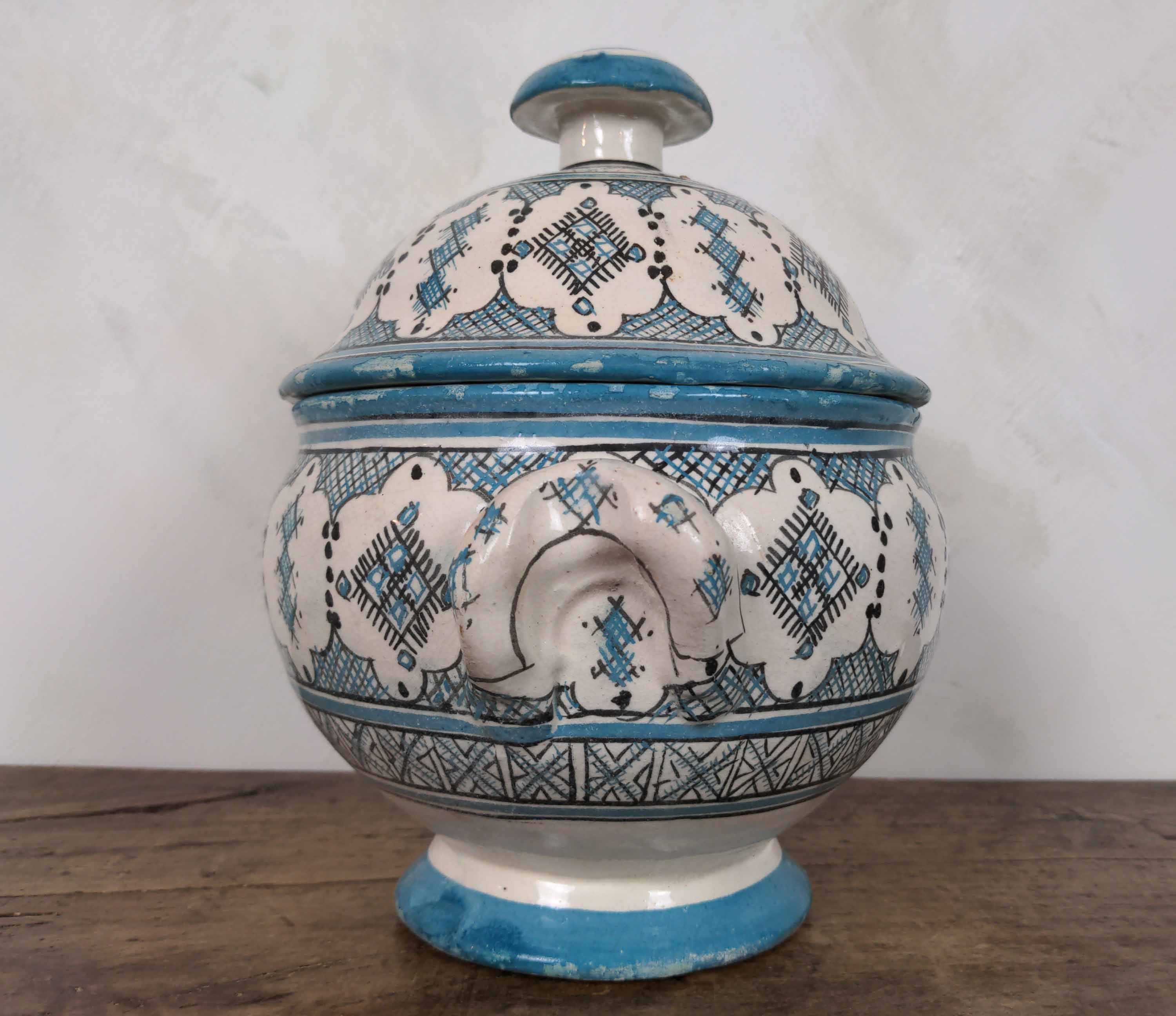 Hand Painted Moroccan Blue Redware Pottery Soup Tureen With | Etsy