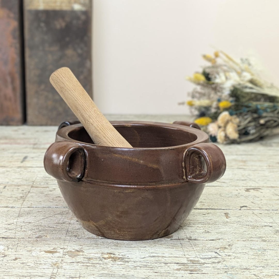 Vintage French Art Ceram Ceramic Mortar Pestle Set Stoneware Ironstone ...