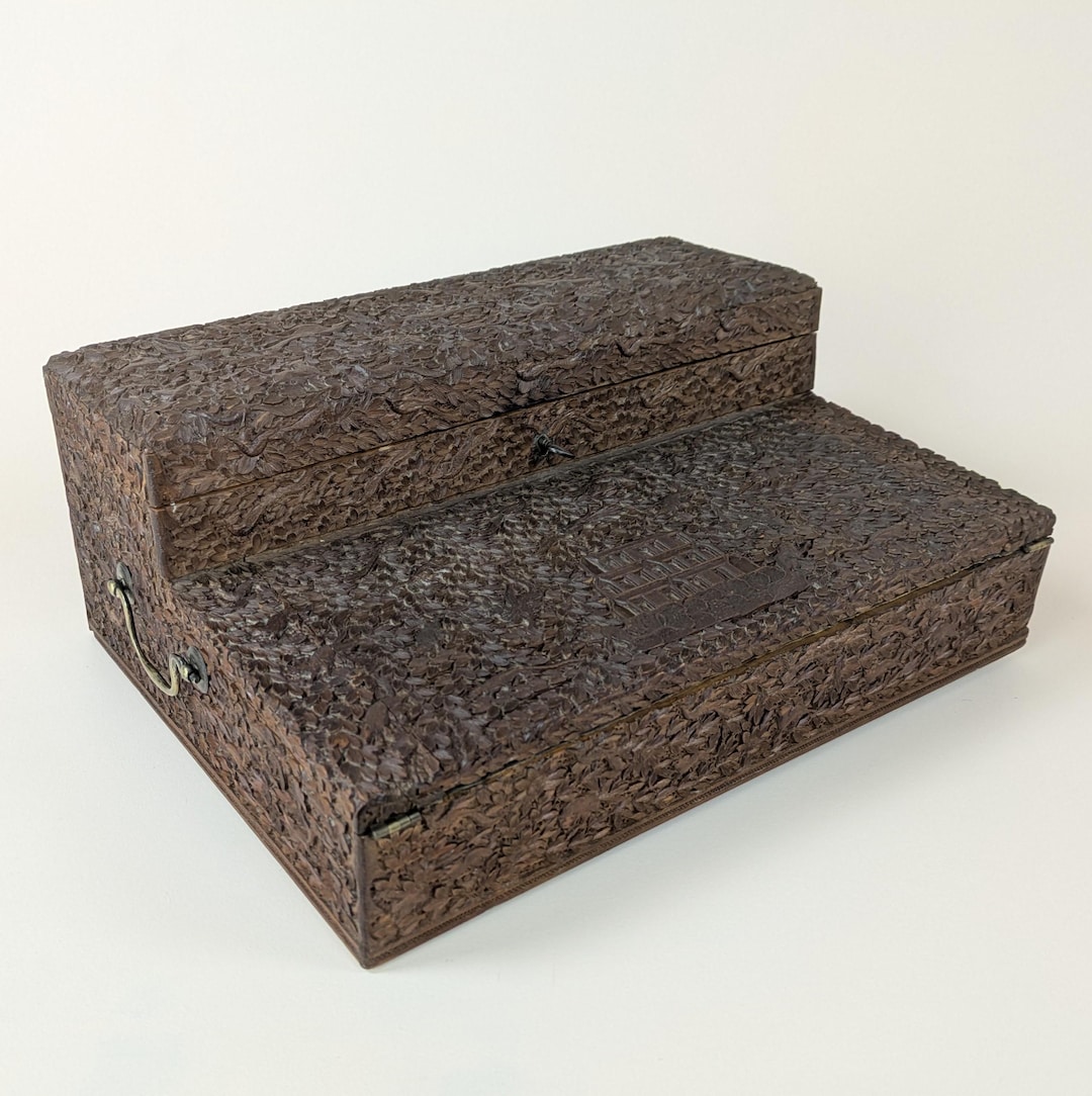 Antique Anglo-indian Bombay Intricately Carved Sandalwood Writing Slope ...