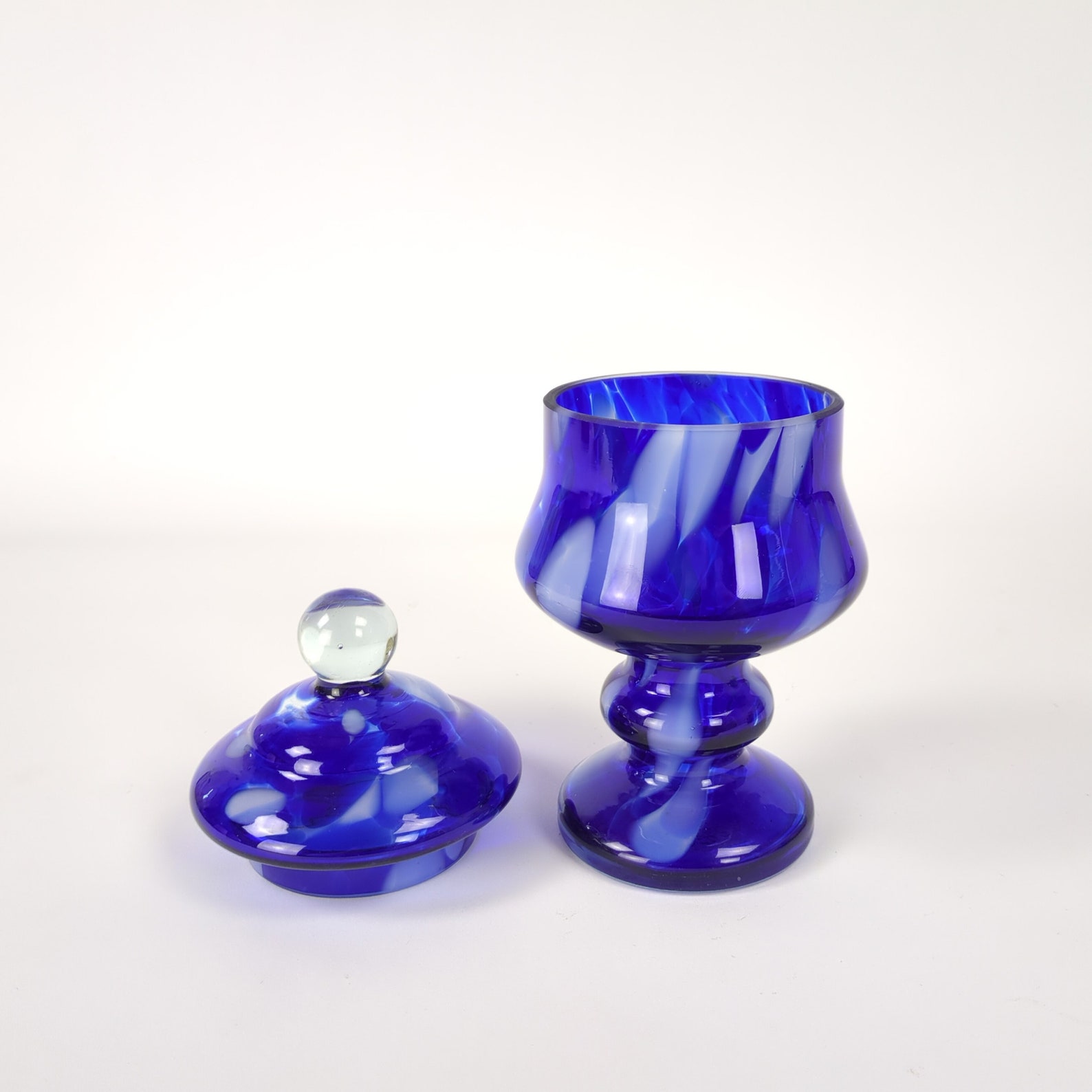 Vintage Murano Italy Blue Crystal Glass Lidded Jars - Etsy