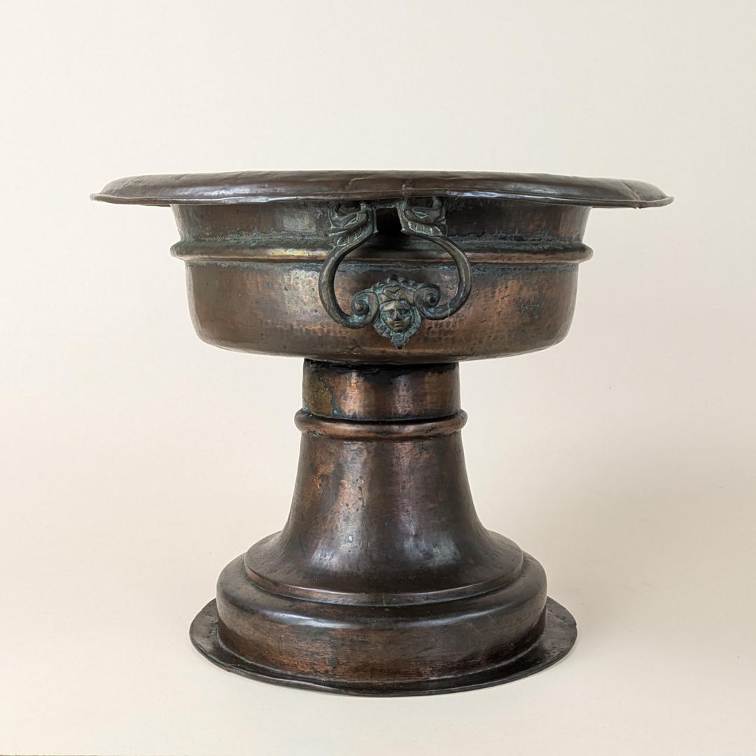 Large Antique Copper Brazier Urn With Bronze Face Handles 19th Century ...