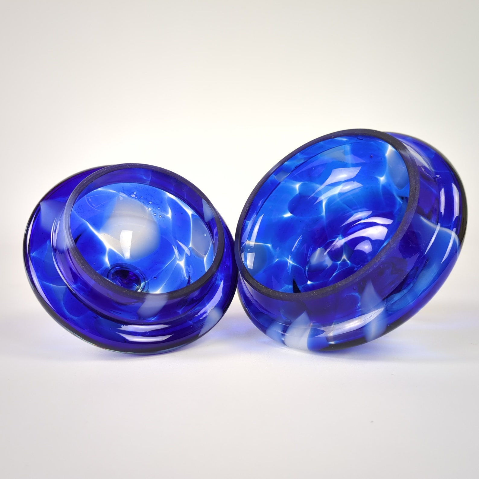 Vintage Murano Italy Blue Crystal Glass Lidded Jars - Etsy